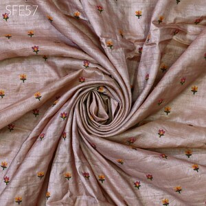 Dusty Pink Pure Tussar Silk Embroidered Fabric by the Yard Embroidery ...