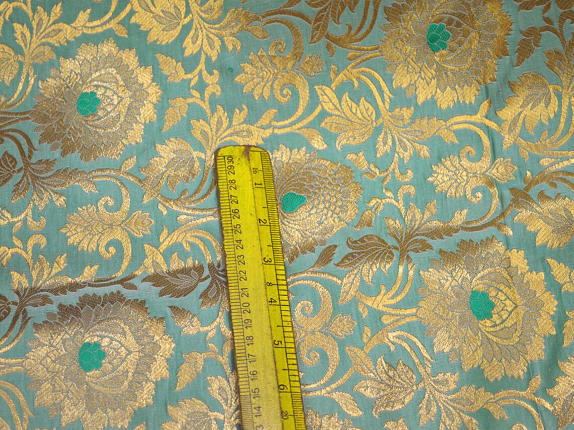 Light Turquoise Brocade by the Yard Fabric Banarasi Blended Silk ...