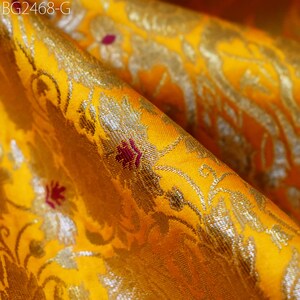 Yellow Brocade Fabric by the Yard Indian Banarasi Wedding Dress ...