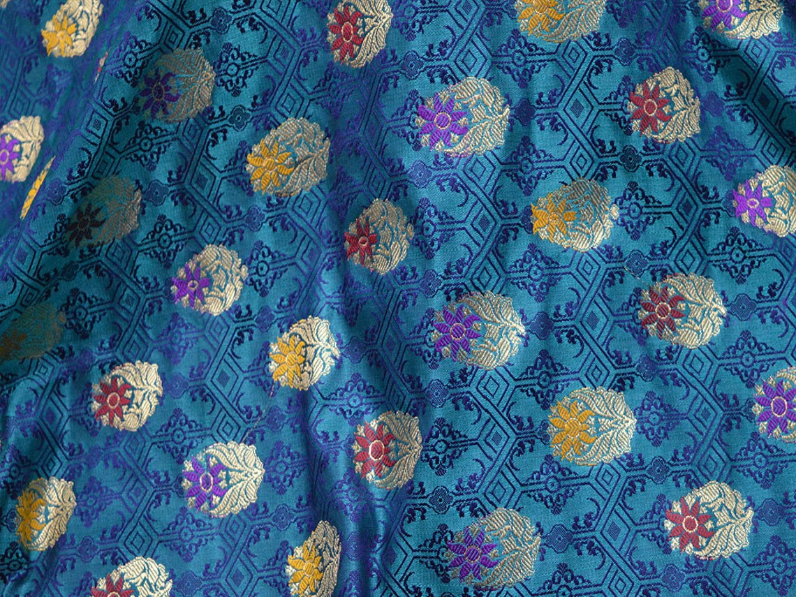 Blue Crafting Sewing Jacquard Indian Banarsi Brocade By The | Etsy