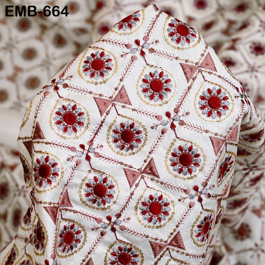 Buy Maroon Embroidered Fabric by the Yard Sewing DIY Crafting ...