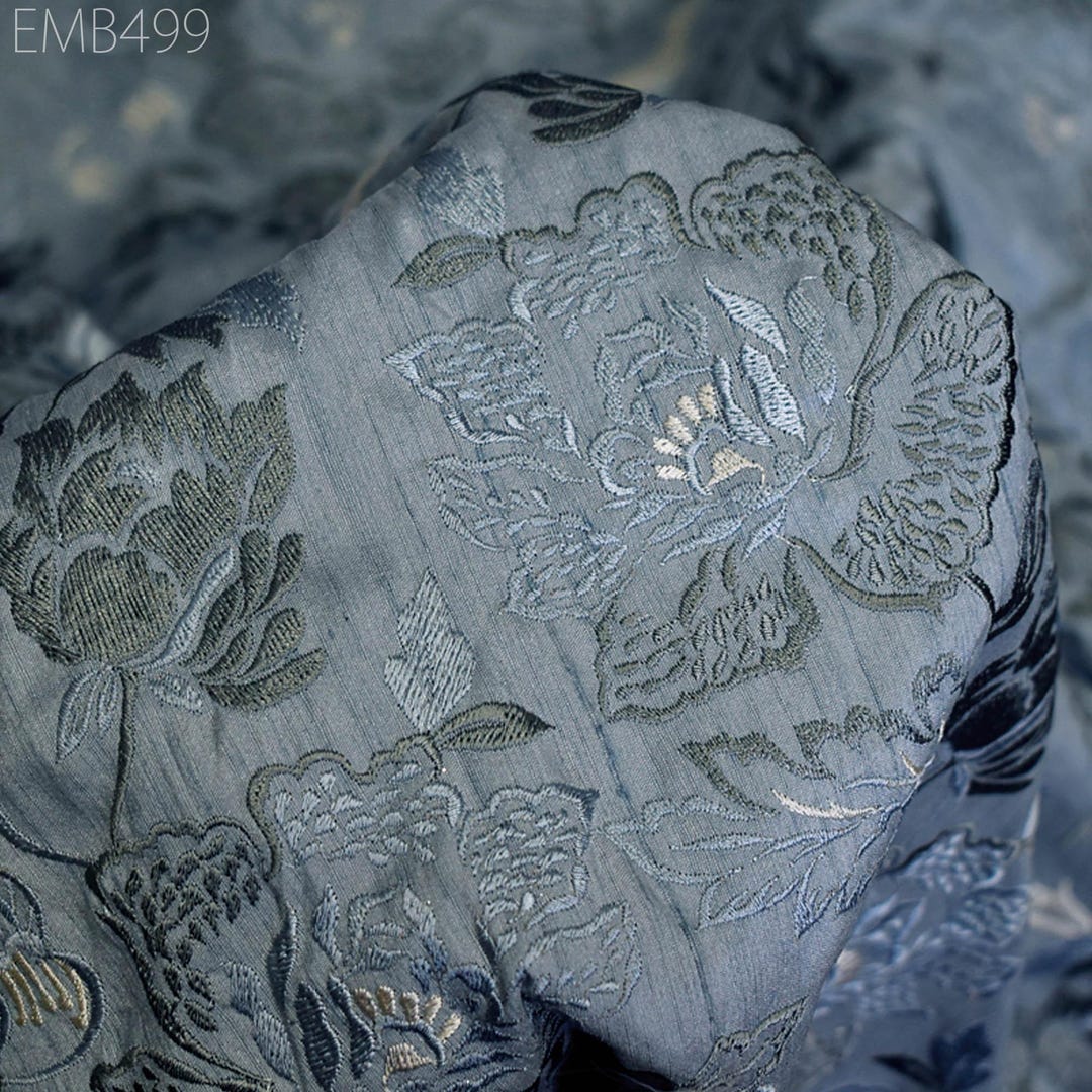 Grey Embroidered Fabric by the Yard Sewing DIY Crafting Indian ...