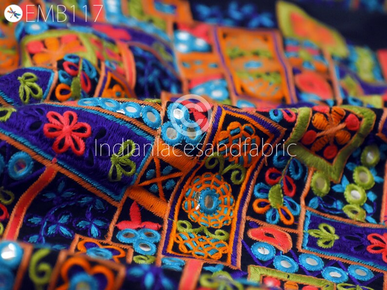 Indian Embroidered Fabric by the Yard Georgette Blue - Etsy