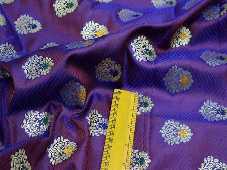 Royal Blue Jacquard Fabric Indian Banarasi Brocade By Yard Etsy