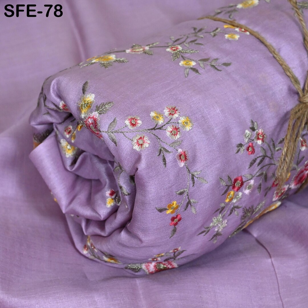 Pure Tussar Silk Embroidery Fabric by the Yard Indian Embroidered Raw ...