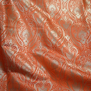 Buy Orange Brocade Fabric by the Yard Banarasi Wedding Dress Brocade ...