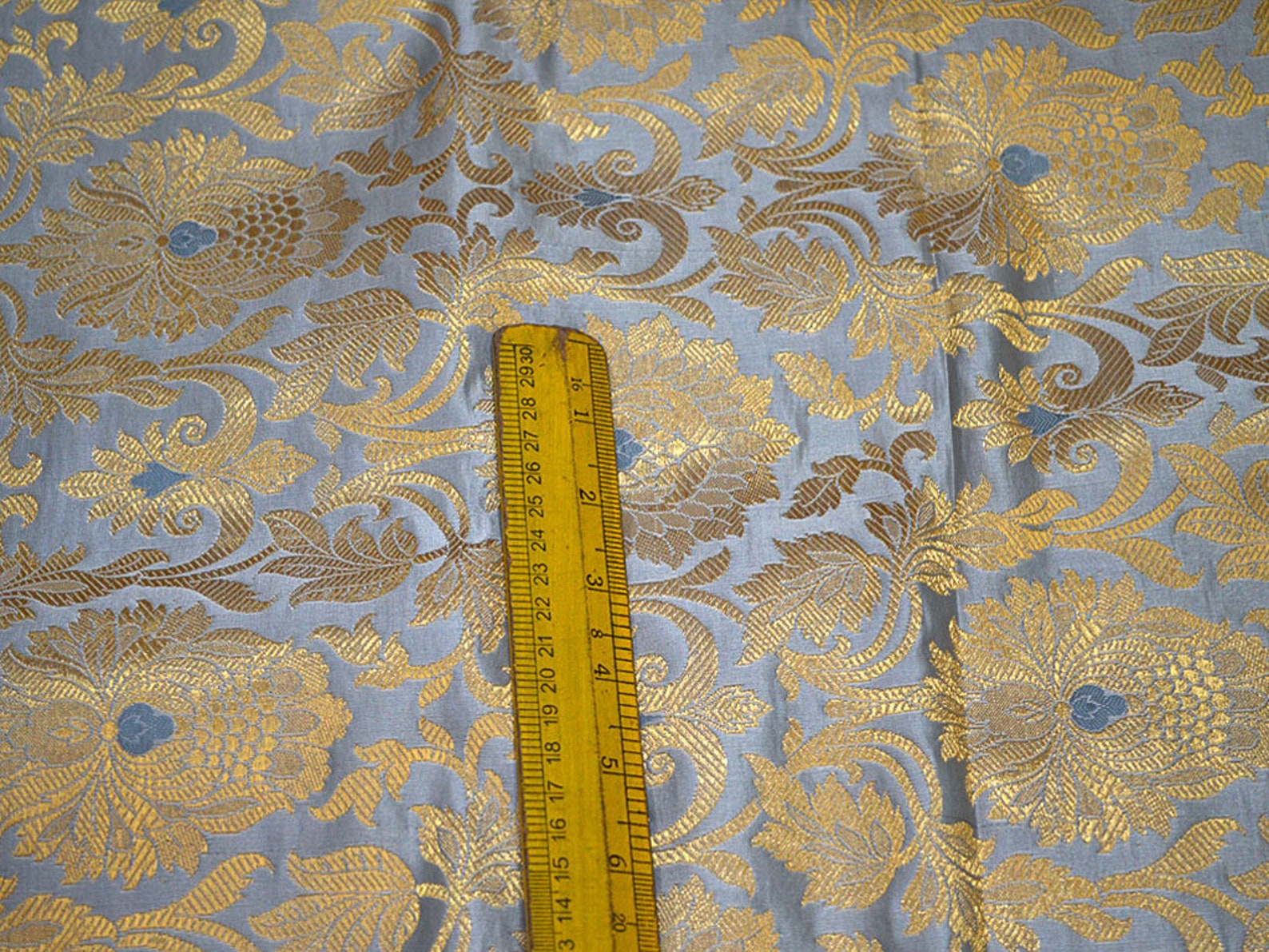 Grey Brocade Fabric by the Yard Banarasi Fabric Banarasi - Etsy