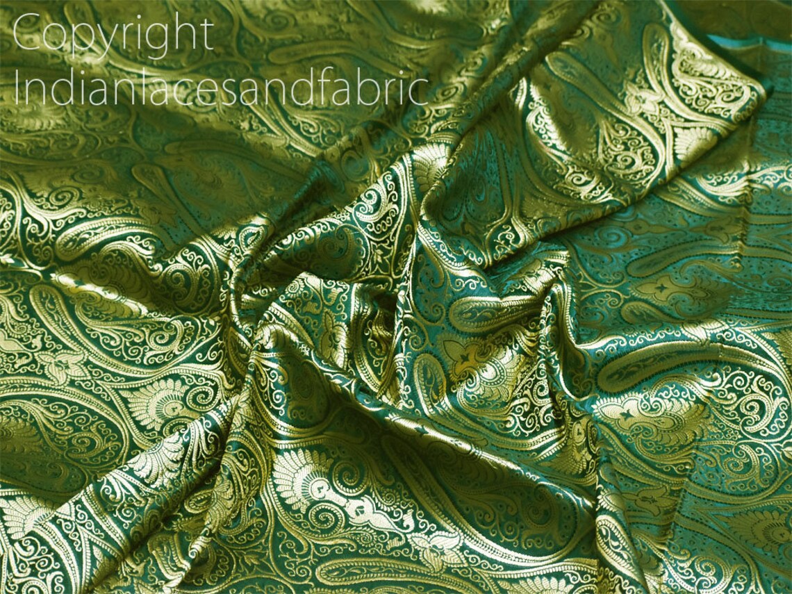 Bottle Green Indian Brocade Fabric by the Yard Banarasi - Etsy