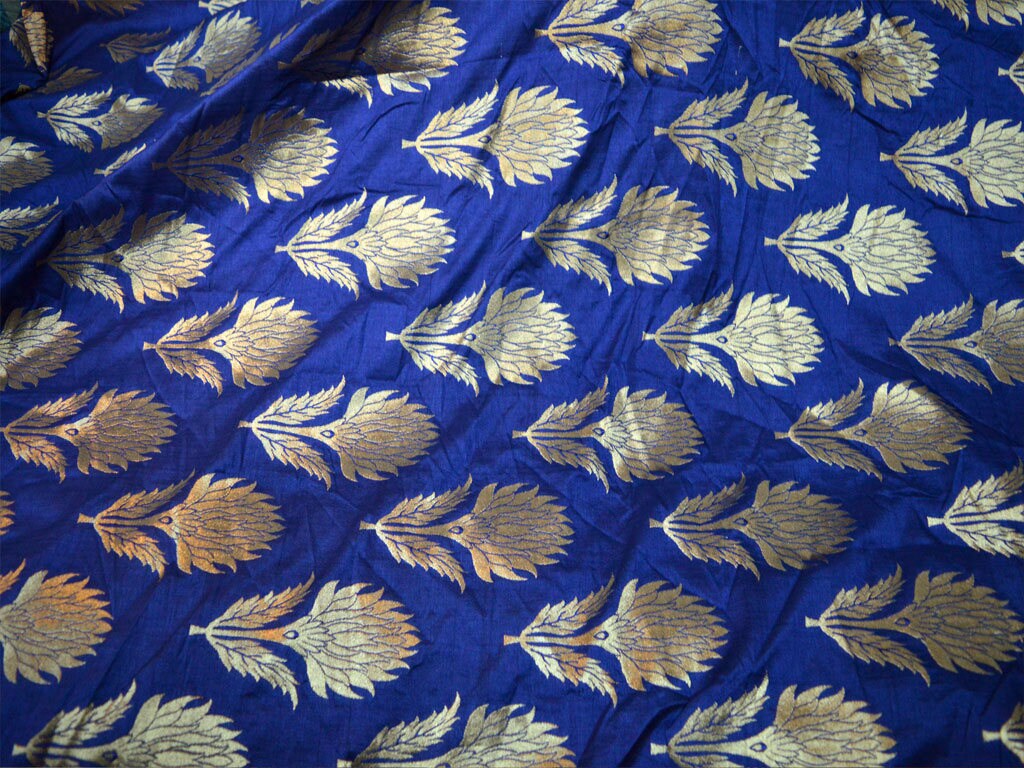 Blue Brocade Fabric by the Yard Indian Fabric Wedding Dress - Etsy
