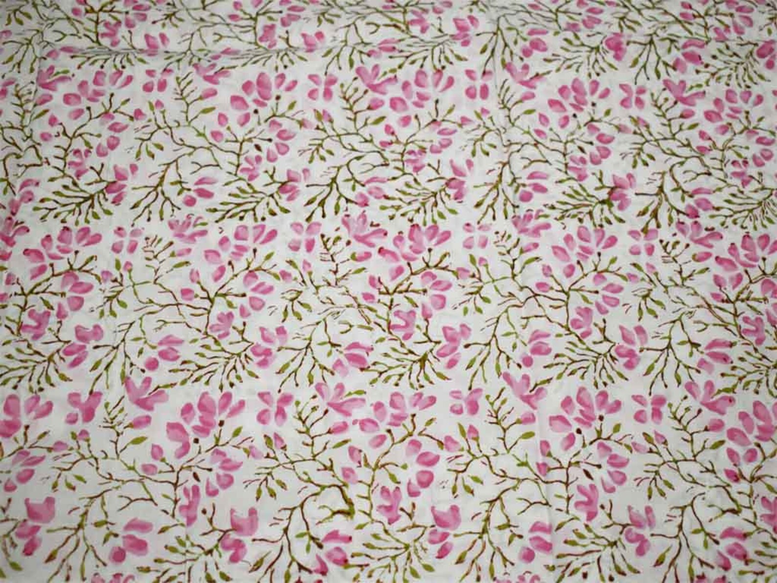 Pink Indian Floral Hand Stamped Block Printed Soft Cotton Fabric by ...