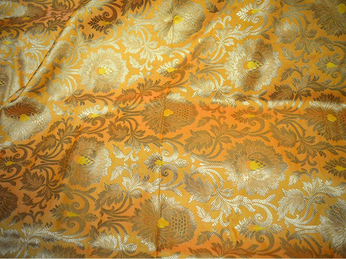 Yellow Brocade Fabric by the Yard Gold Banaras Brocade Fabric - Etsy
