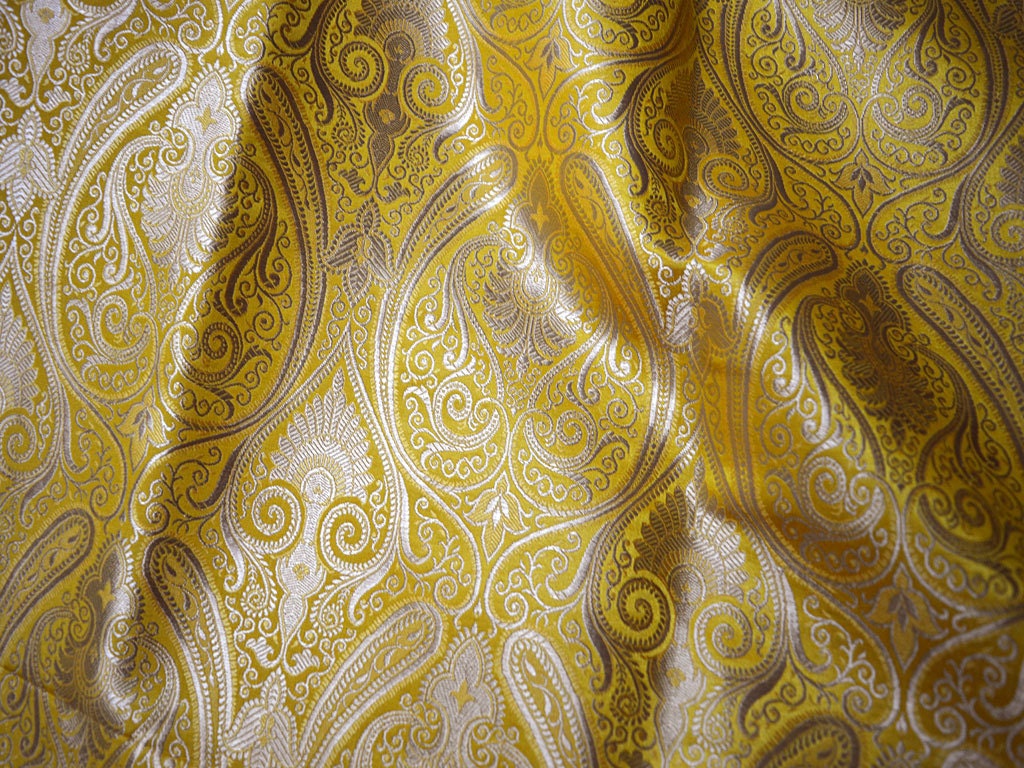 Yellow Brocade Fabric by the Yard Wedding Dress Banarasi | Etsy
