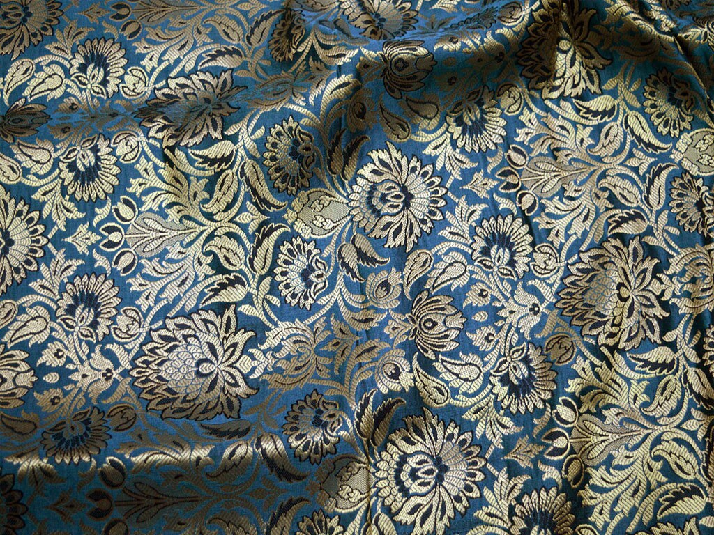 Grey Indian Brocade Fabric Gold Banarasi Brocade Fabric by - Etsy
