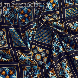 Navy Blue Embroidered Fabric Indian Embroidery Cotton Fabric - Etsy