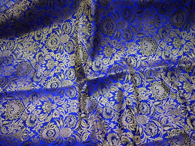 Royal Blue Indian Brocade Fabric Banarasi Brocade Fabric By Etsy