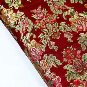 Dark Red Brocade Fabric by Yard Historic Costume Indian Banarasi ...