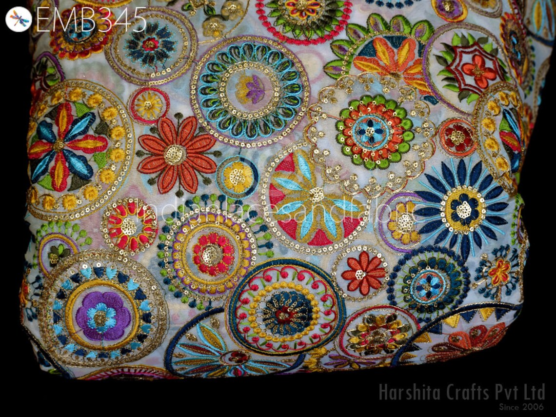 Buy Multicolor Indian Embroidered Fabric by the Yard Georgette Online ...