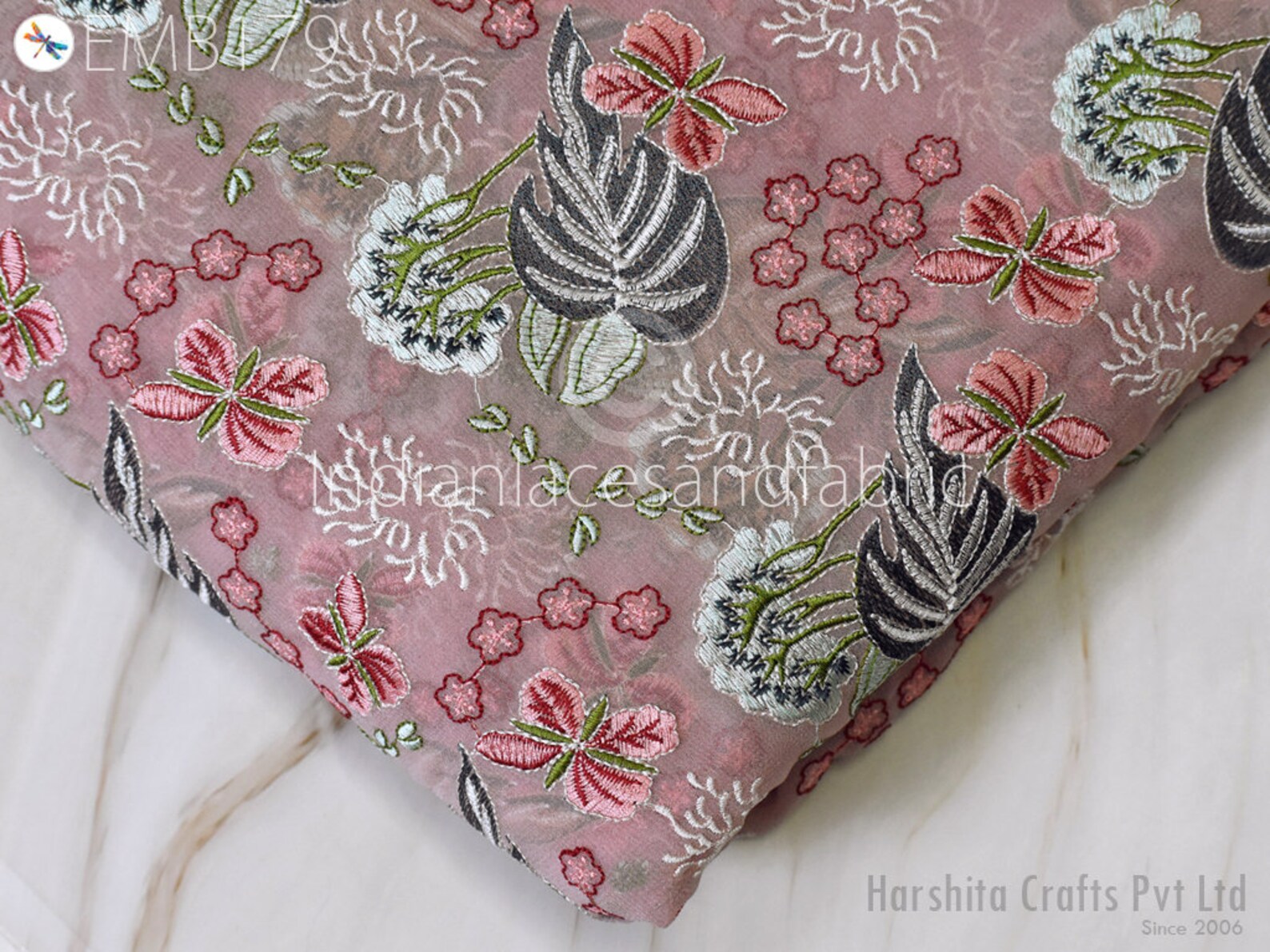 Dusty Pink Indian Embroidered Fabric by Yard Georgette - Etsy