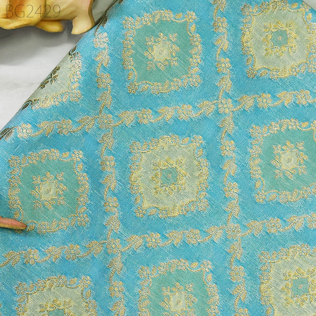 Turquoise Brocade Fabric by the Yard Wedding Dress Jackets Indian ...