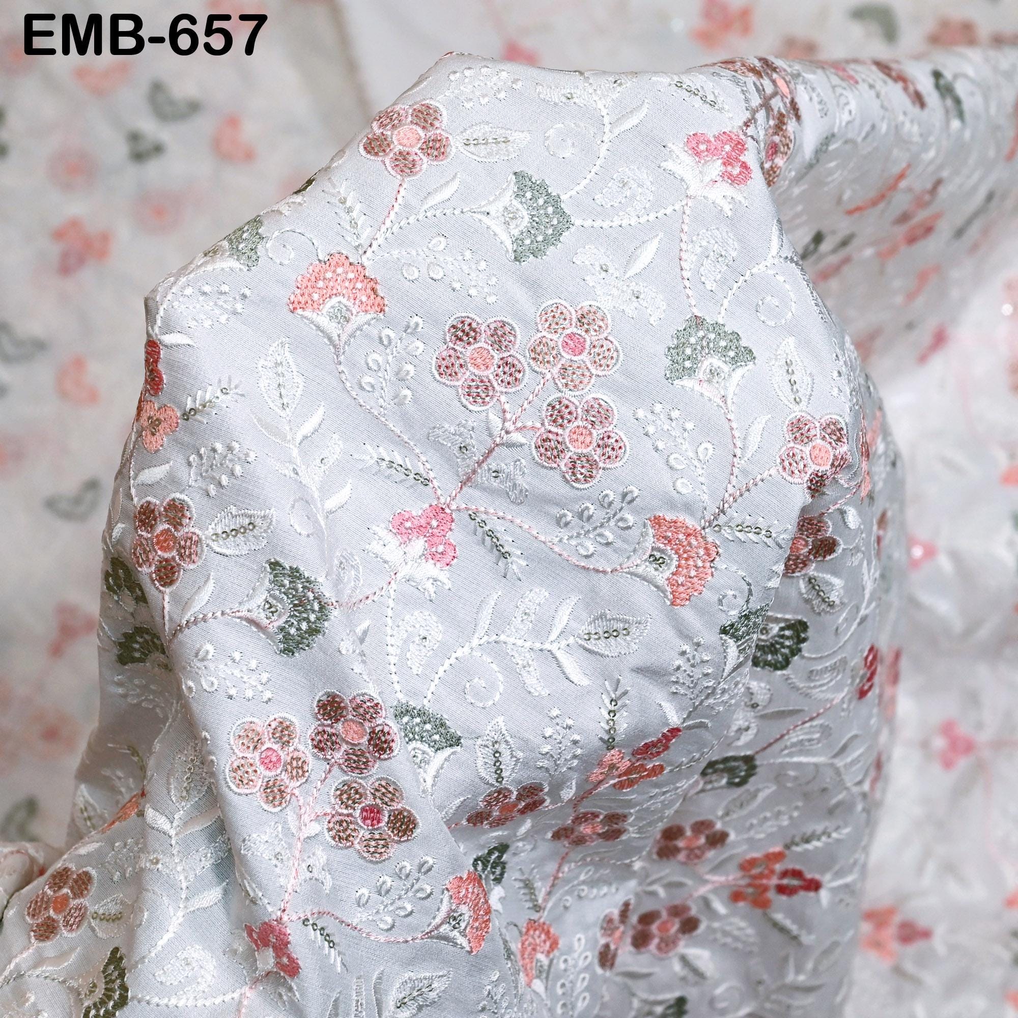 Buy White Embroidered Fabric by the Yard Sewing DIY Crafting Embroidery ...