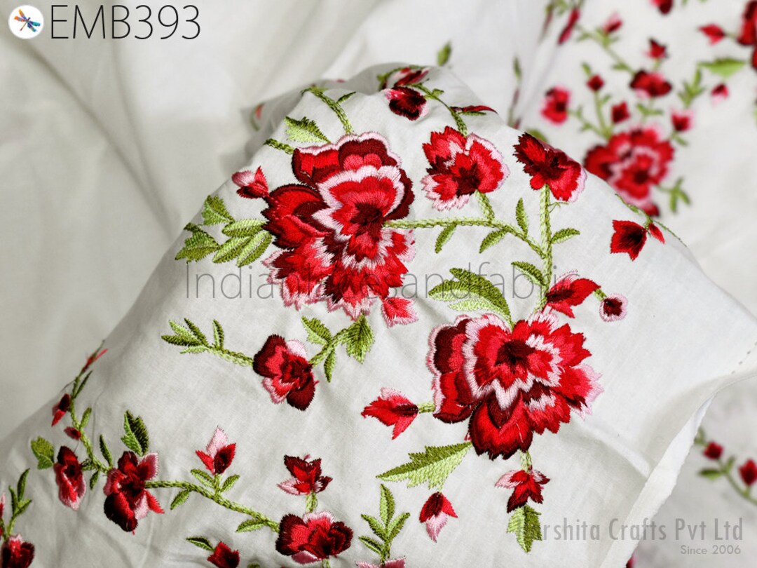 Floral Embroidered Cotton Fabric by the Yard Indian Embroidery Sewing ...