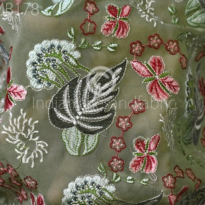 Green Indian Embroidered Fabric by the Yard Georgette Embroidery Sewing ...