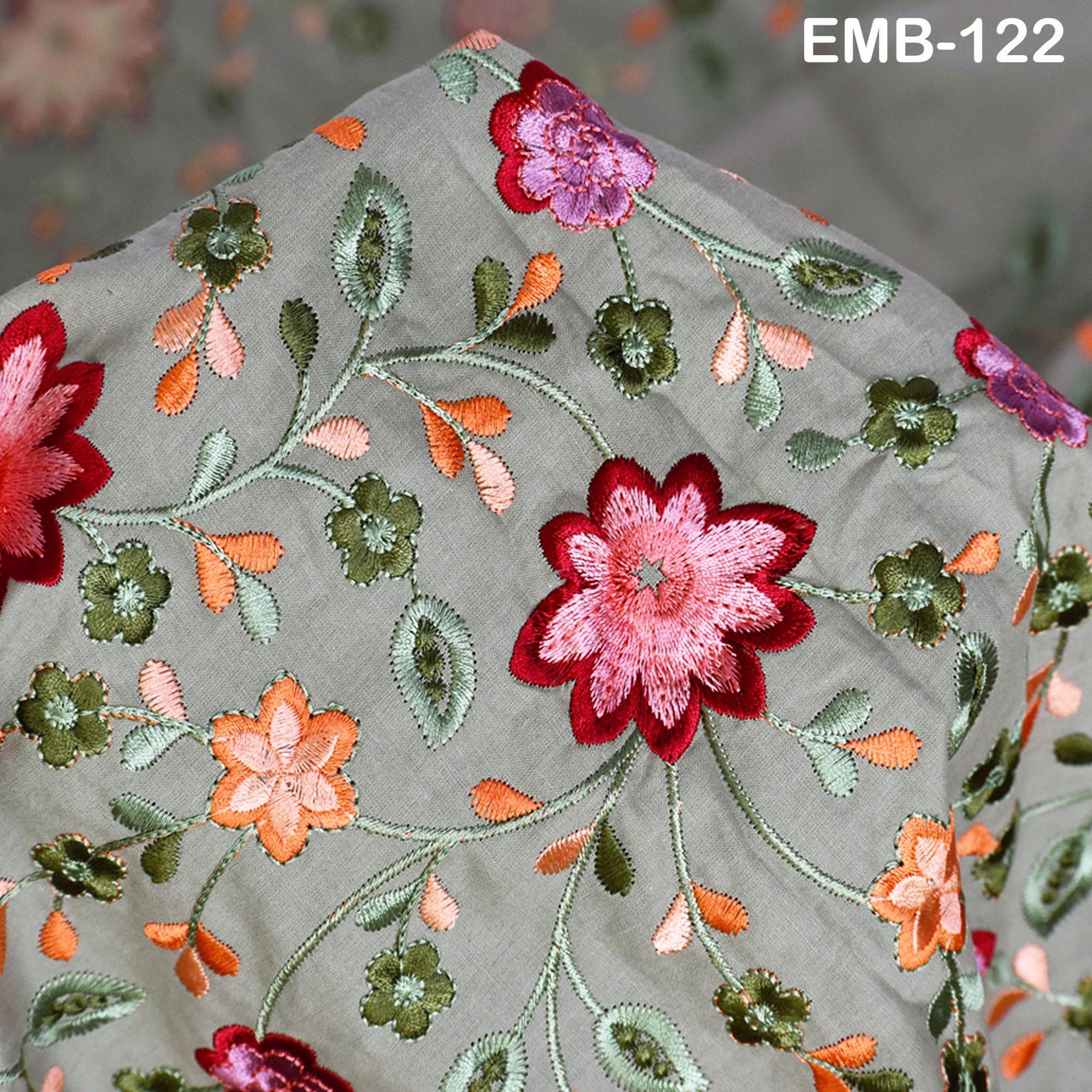 Floral Embroidered Cotton Fabric by the Yard Indian Embroidery Sewing ...