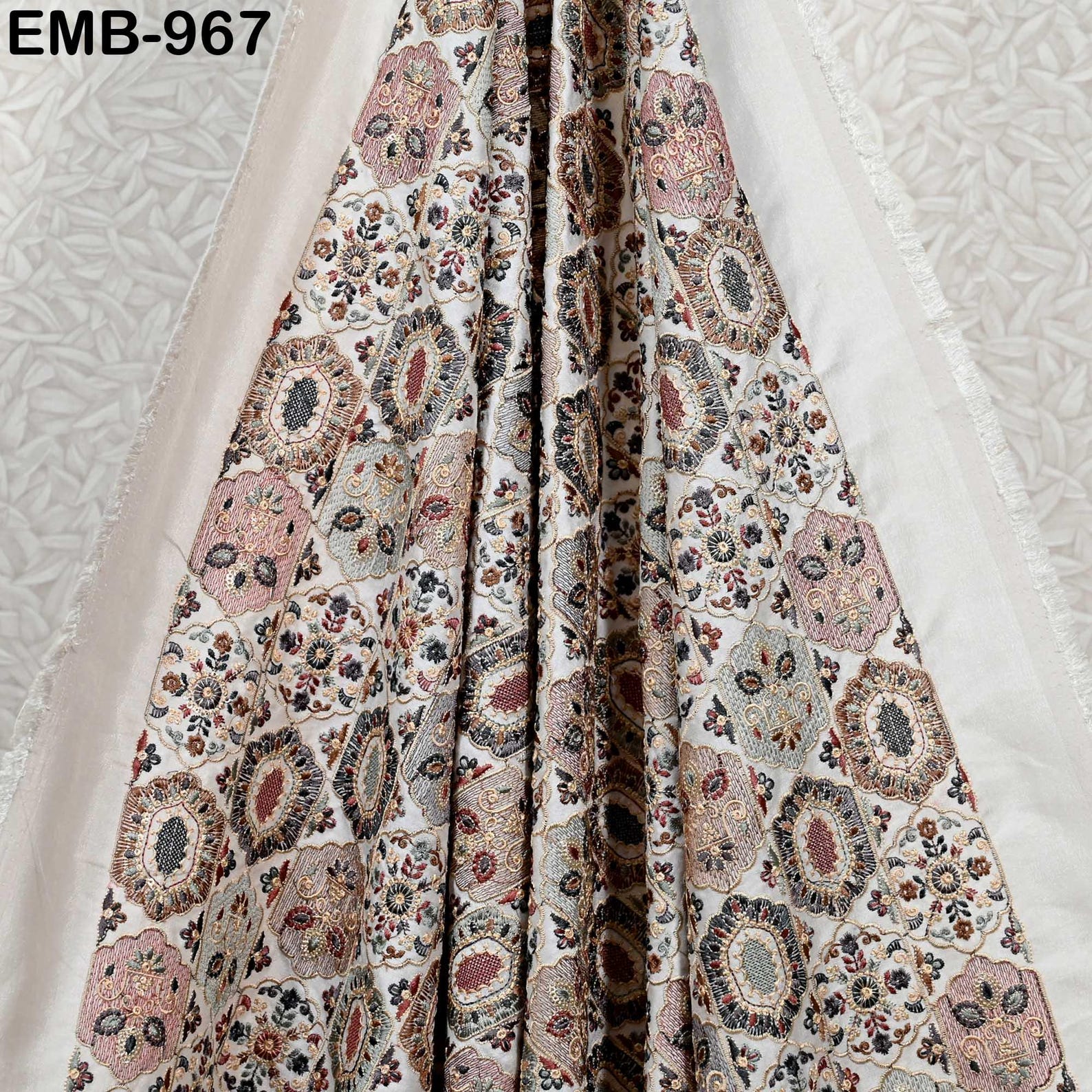 Ivory Embroidered Fabric by the yard Sewing DIY Crafting Embroidery ...