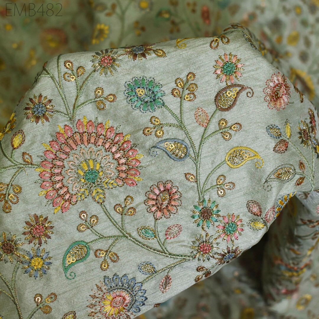 Pista Embroidered Fabric by the Yard Sewing DIY Crafting Indian ...