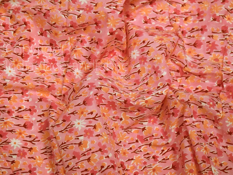 Pink Indian Block Stamp Print Soft Cotton Fabric Yardage Pajamas Sewing ...