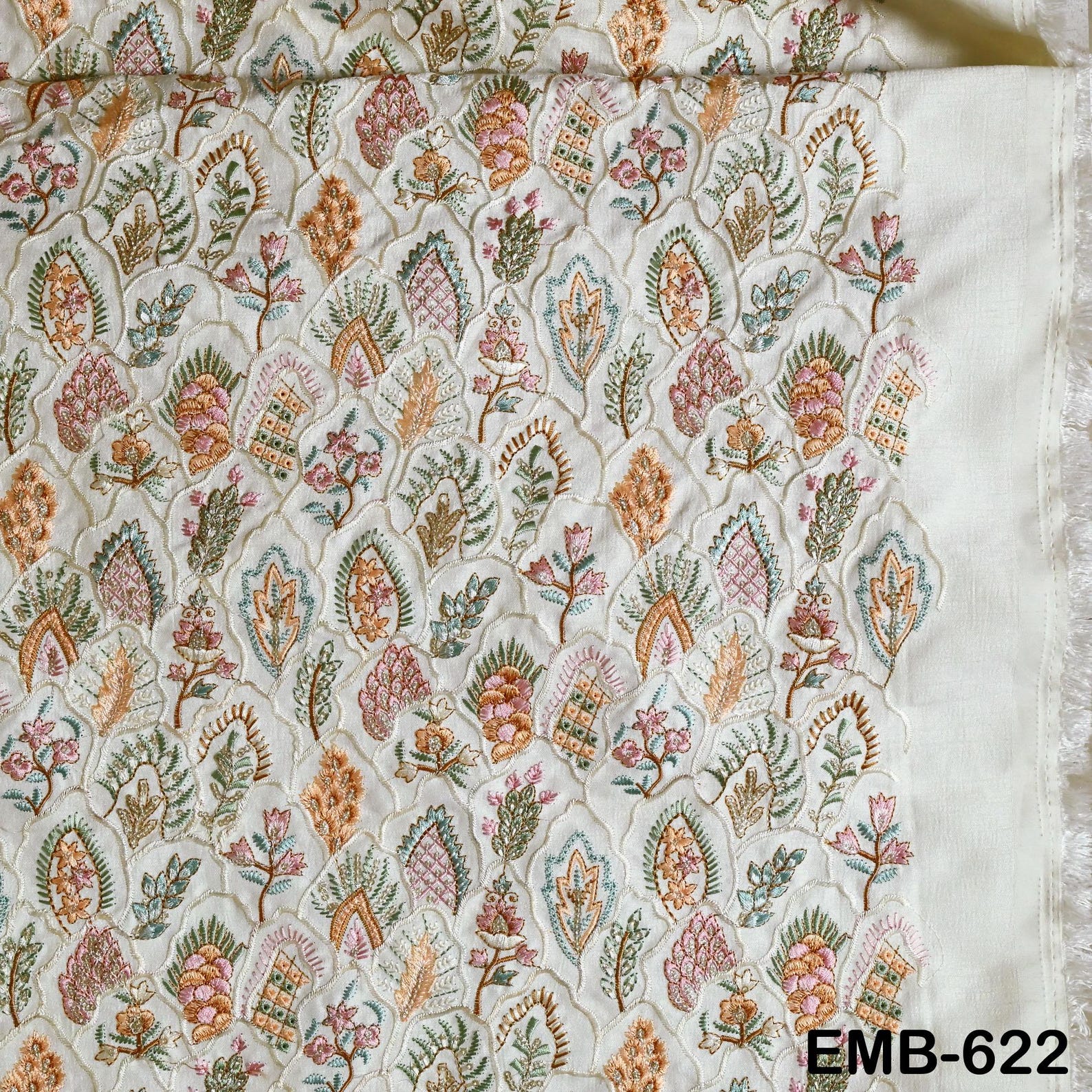 Ivory Embroidered Fabric by the Yard Sewing DIY Crafting Embroidery ...