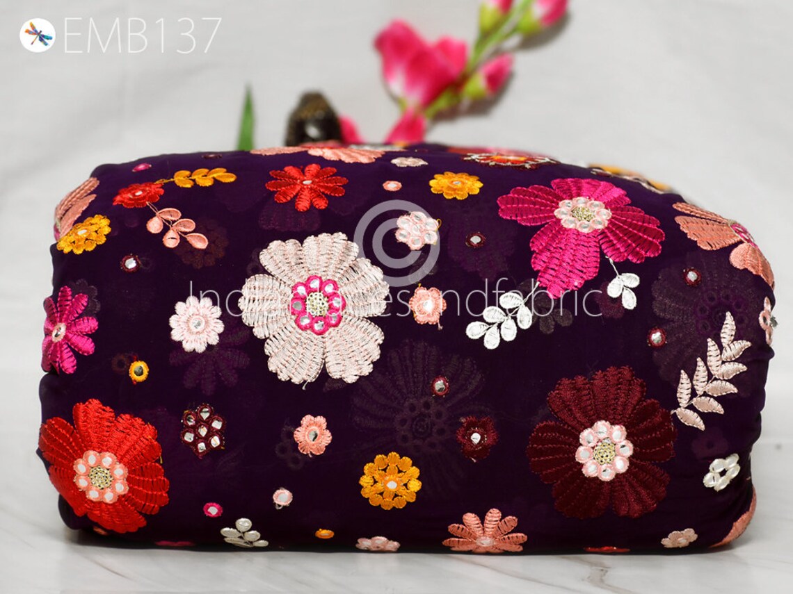 Indian Embroidered Fabric Sold by the Yard Georgette - Etsy