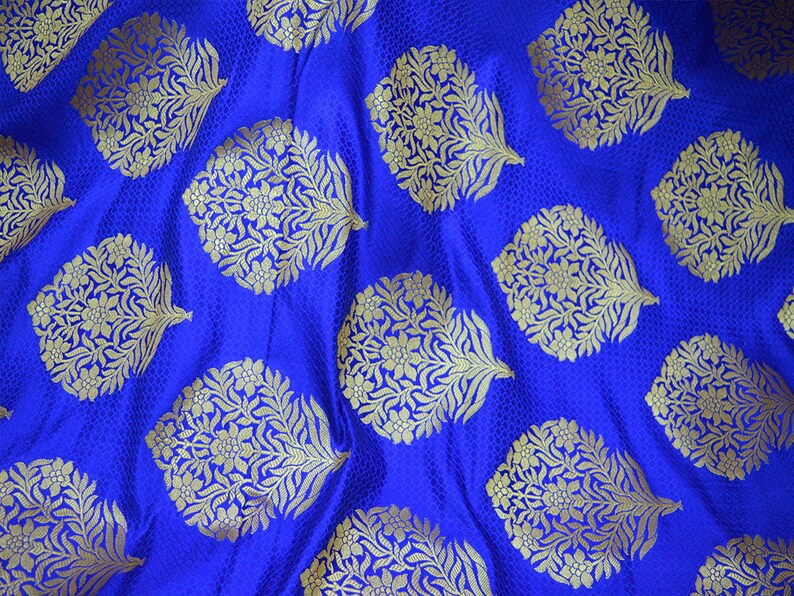 Royal Blue Brocade Fabric Banarasi Brocade Fabric By The Yard Etsy