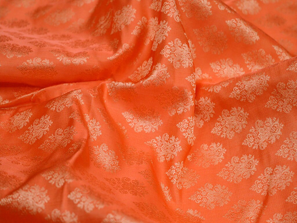 Sewing Crafting Orange Jacquard Brocade Fabric by the Yard - Etsy