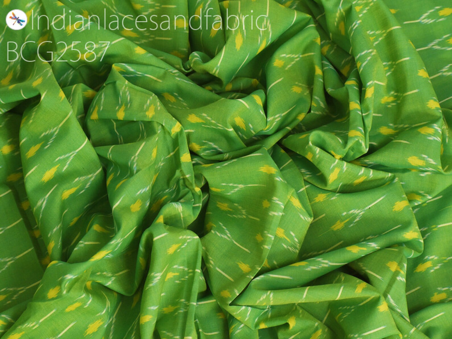 Green Ikat Cotton Fabric by Yard Indian Homespun Handwoven - Etsy