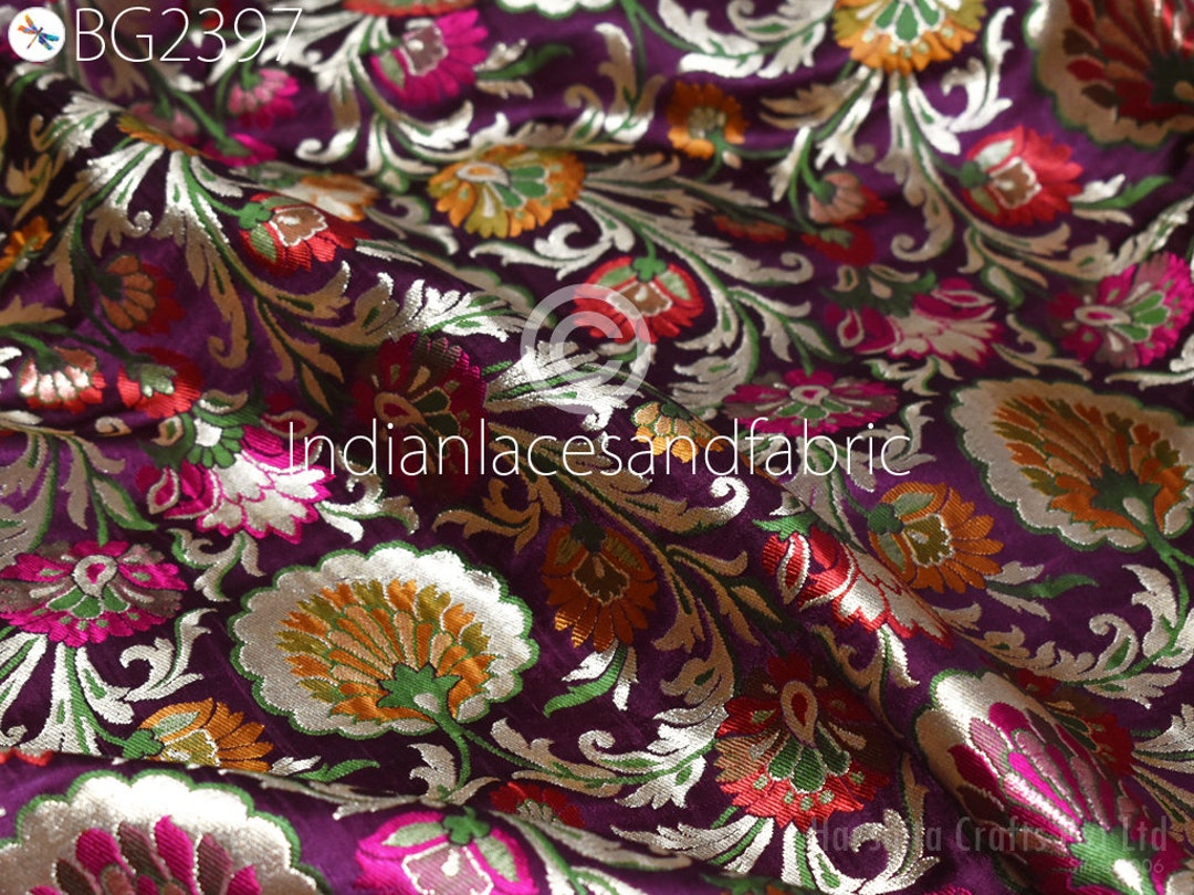 Indian Wine Brocade Fabric By The Yard Banarasi Dress Material Costumes