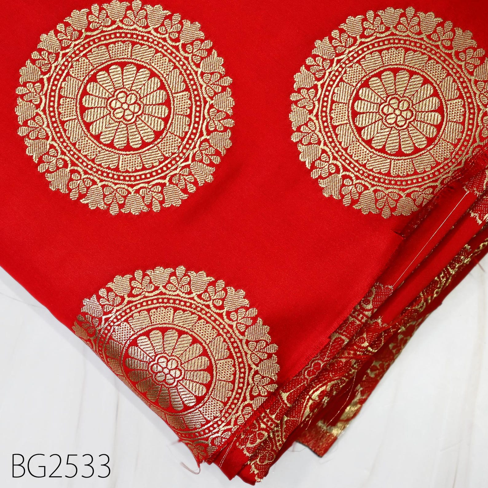 Red Brocade Fabric by the Yard Blended Indian Wedding Dresses Varanasi ...