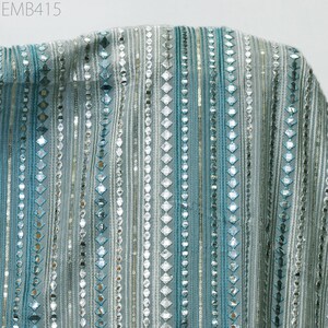Blue Indian Embroidered Fabric by the Yard Georgette Embroidery Sewing ...