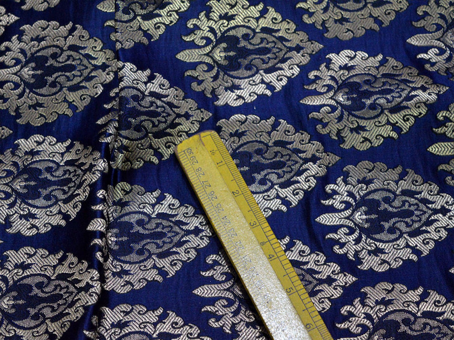Indian Brocade Fabric By The Yard Navy Blue Banarasi Fabric Etsy