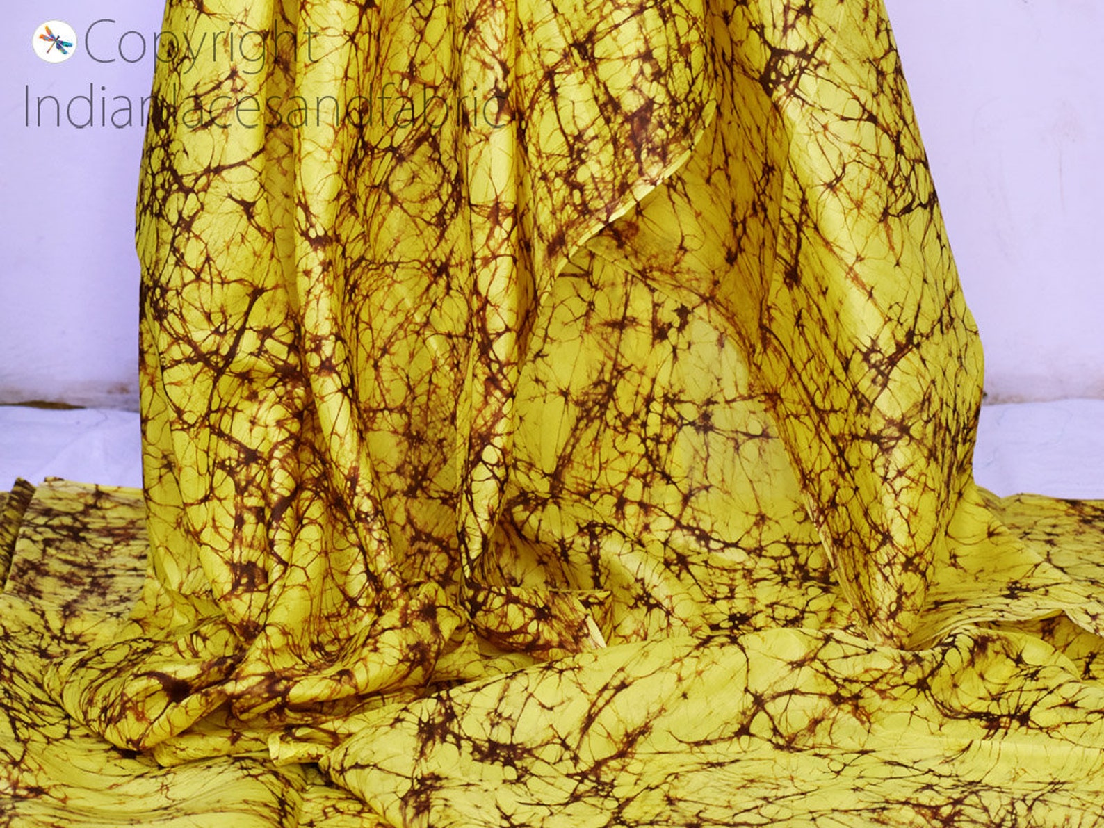 Indian Yellow Brown Soft Batik Print Pure Silk Fabric by the - Etsy