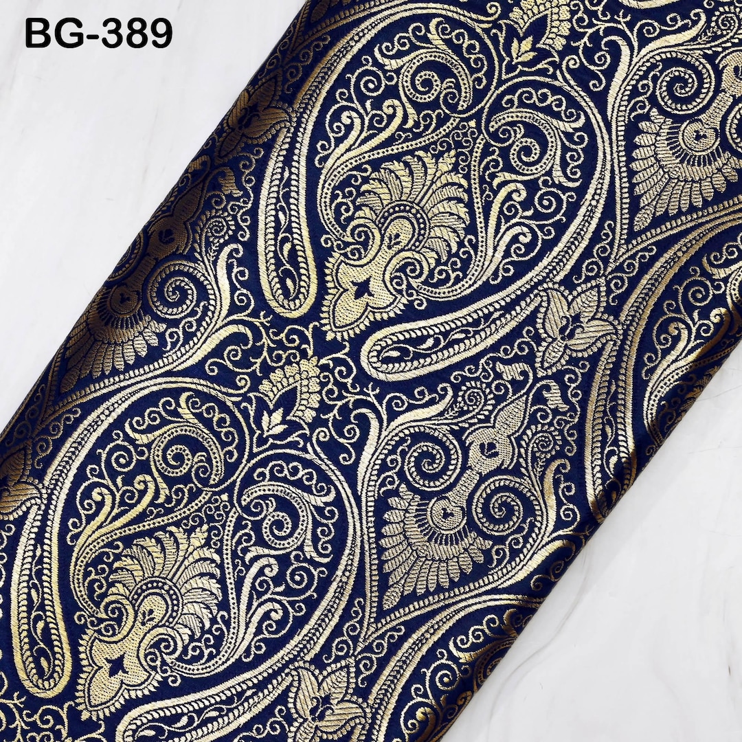 Navy Blue Brocade Fabric by the Yard Wedding Dress Banaras Brocade for ...