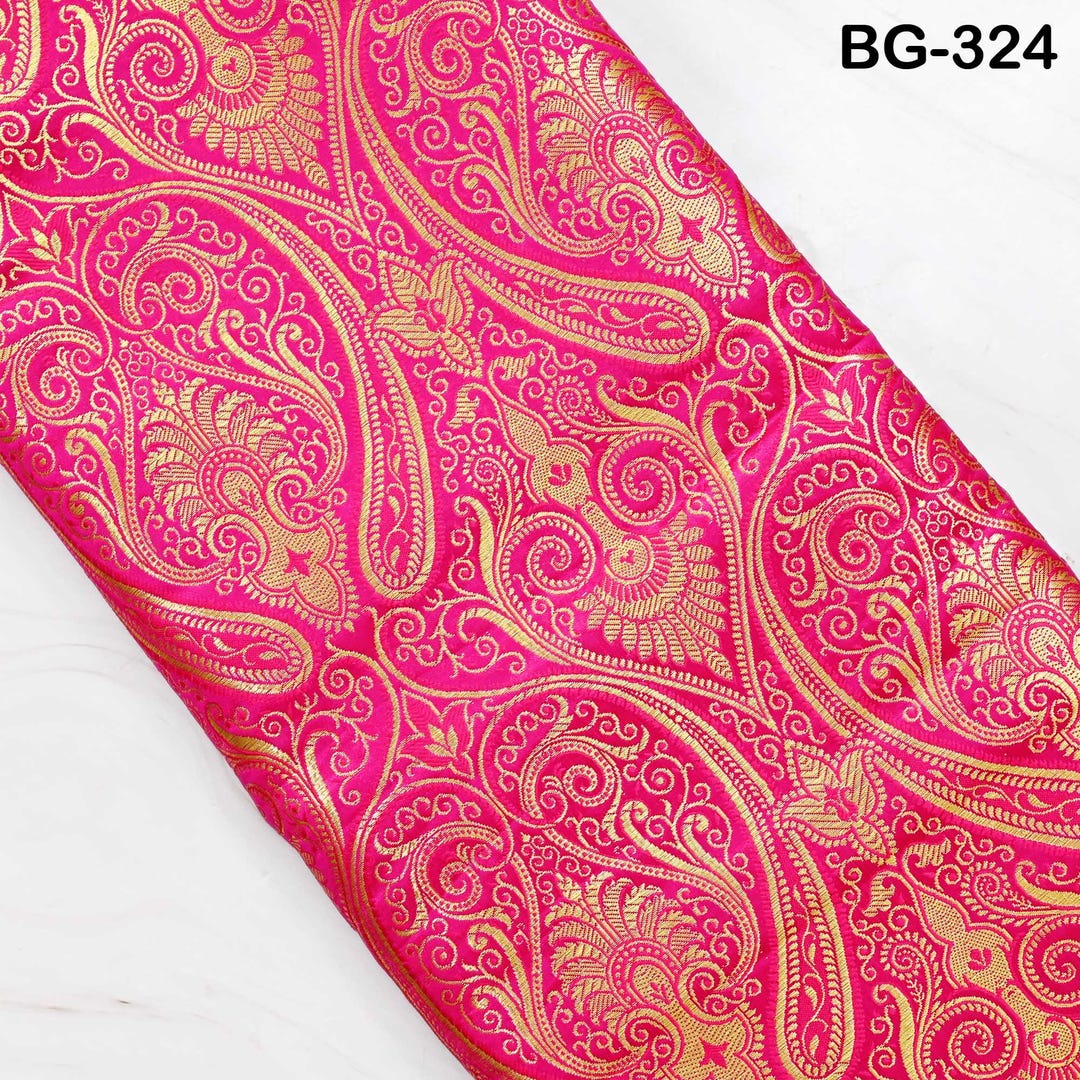 Magenta Brocade Fabric by the Yard Historic Costume Indian Banarasi ...