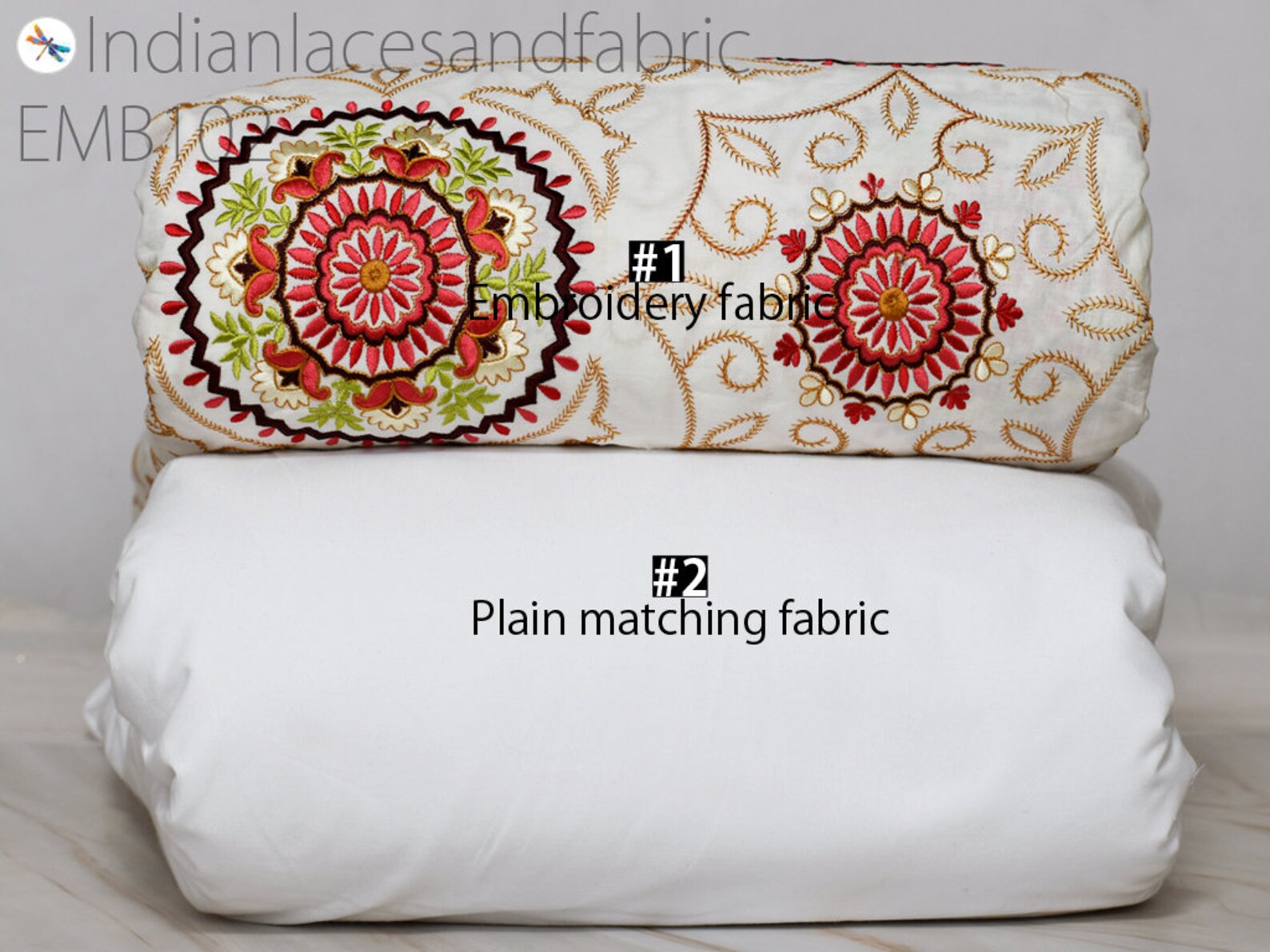 Ivory Embroidered Fabric Indian Embroidery Cotton Fabric by - Etsy