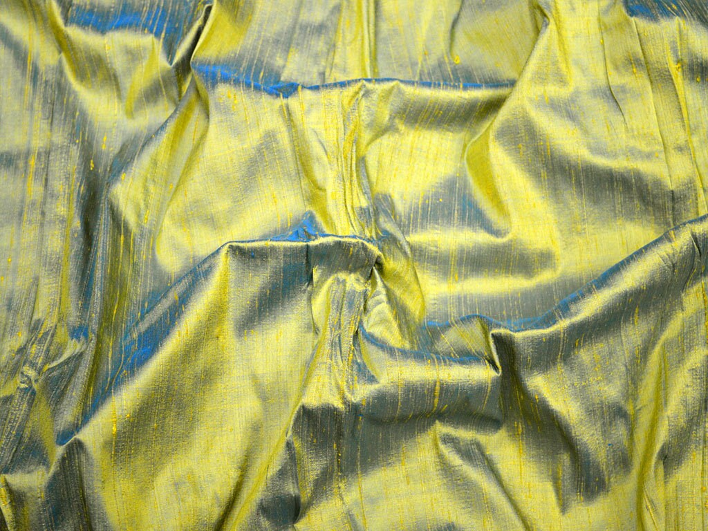 Iridescent Yellow Blue Pure dupioni Silk fabric by the Yard | Etsy
