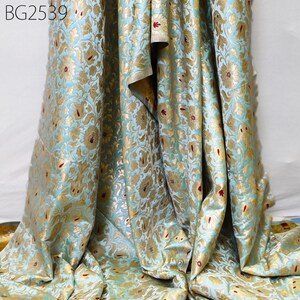 Ice Blue Brocade Fabric by the Yard Indian Wedding Dresses Varanasi ...