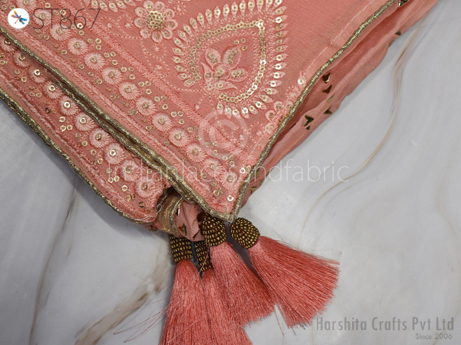 Peach Indian Wedding Dupatta Chinnon Long Embroidered Dupatta Chuni ...
