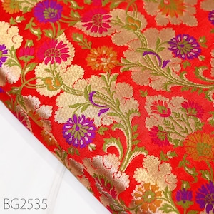 Red Brocade Fabric by the Yard Historic Costumes Indian Banarasi ...