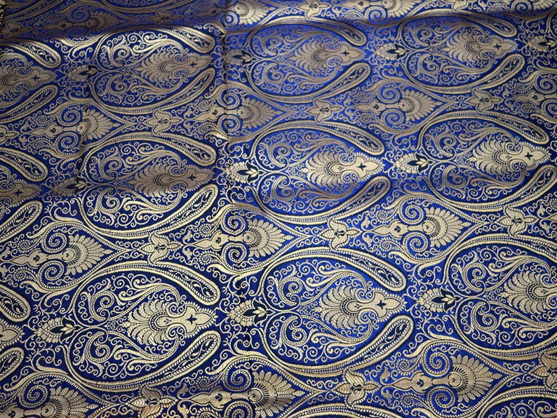 Navy Blue Brocade Fabric By The Yard Wedding Dress Banaras Etsy