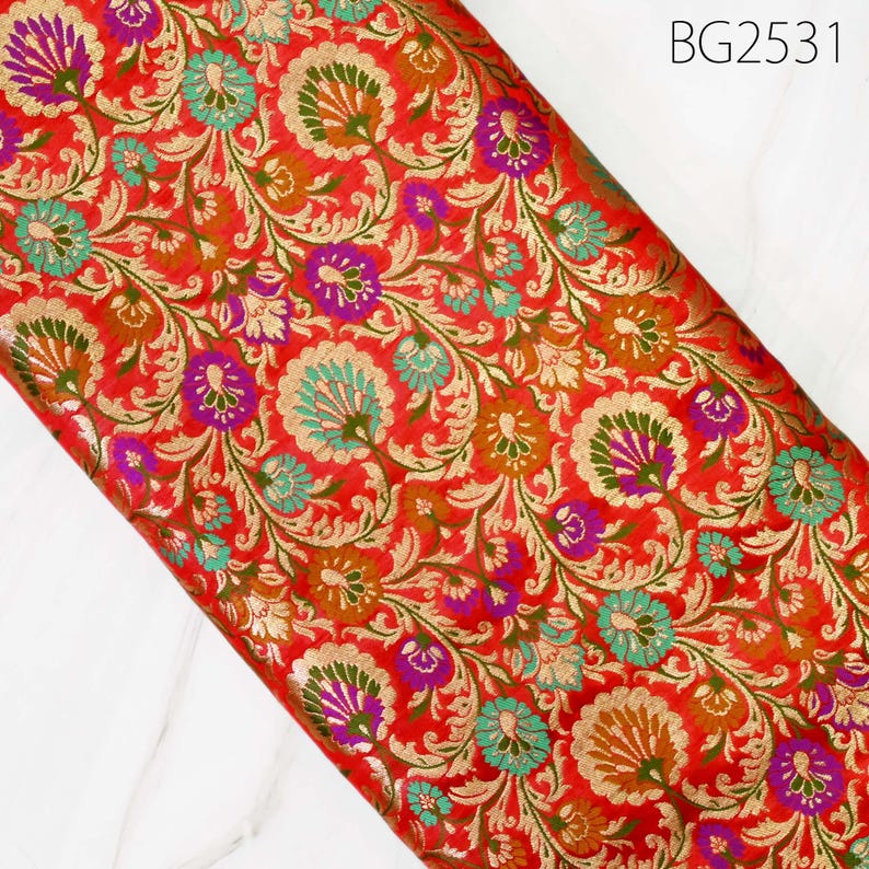 Red Brocade Fabric by the Yard Indian Winter Wedding Dresses Brides ...