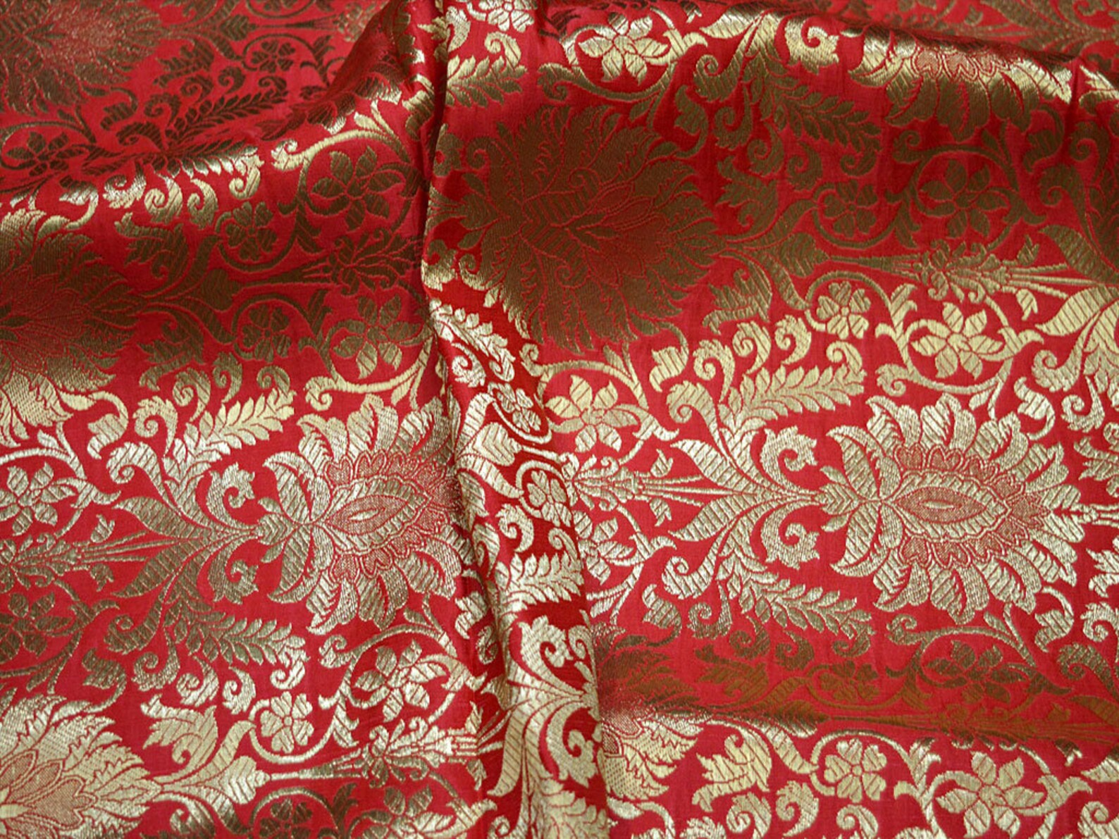 Coral Red Brocade Fabric by the Yard for Jacket Banarasi | Etsy